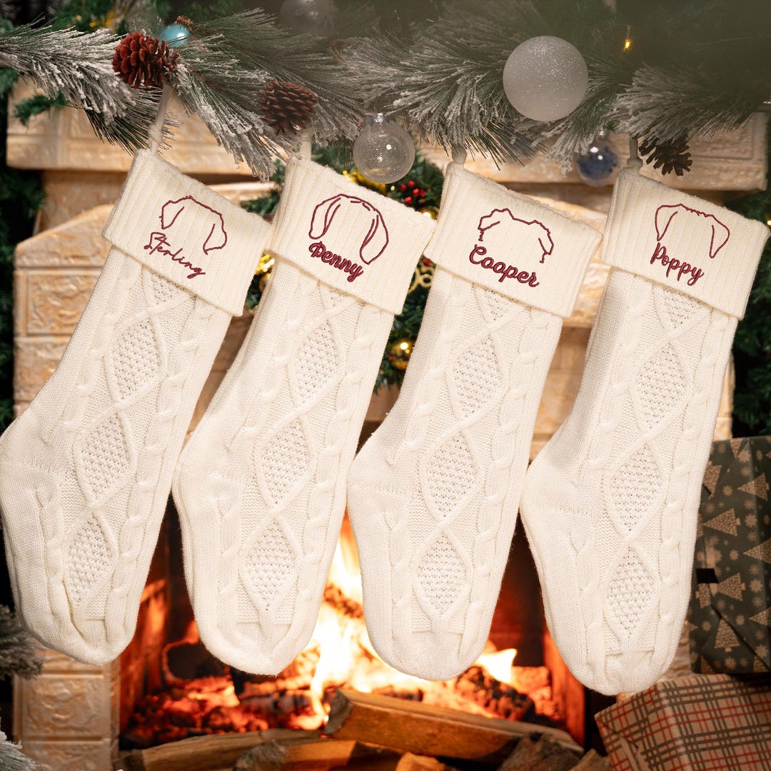 Embroidered Christmas Stockings for Dog Lovers, Personalized Dog Ears ...