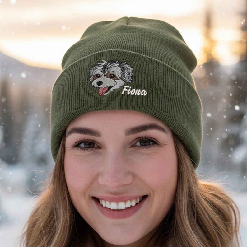 Custom Pet Photo Embroidered Beanie, Dog Photo Beanie Gifts for Dog Mom ...