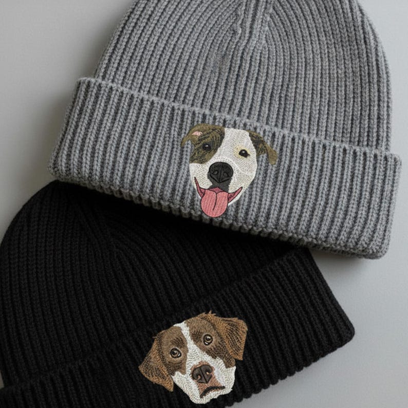 Custom Pet Photo Embroidered Beanie, Dog Photo Beanie Gifts for Dog Mom ...
