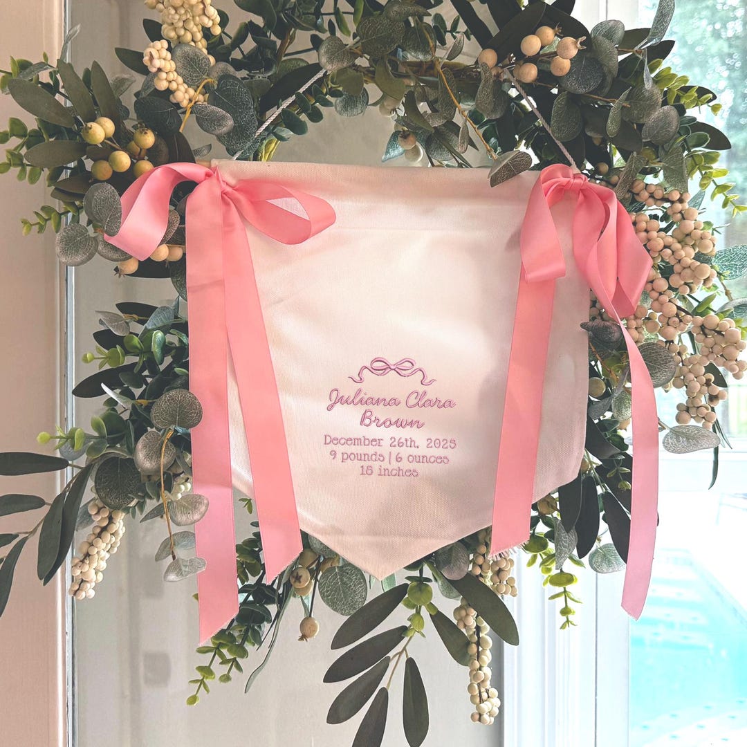 Custom Embroidered Newborn Baby Banner, Personalized Hospital Door Sign ...