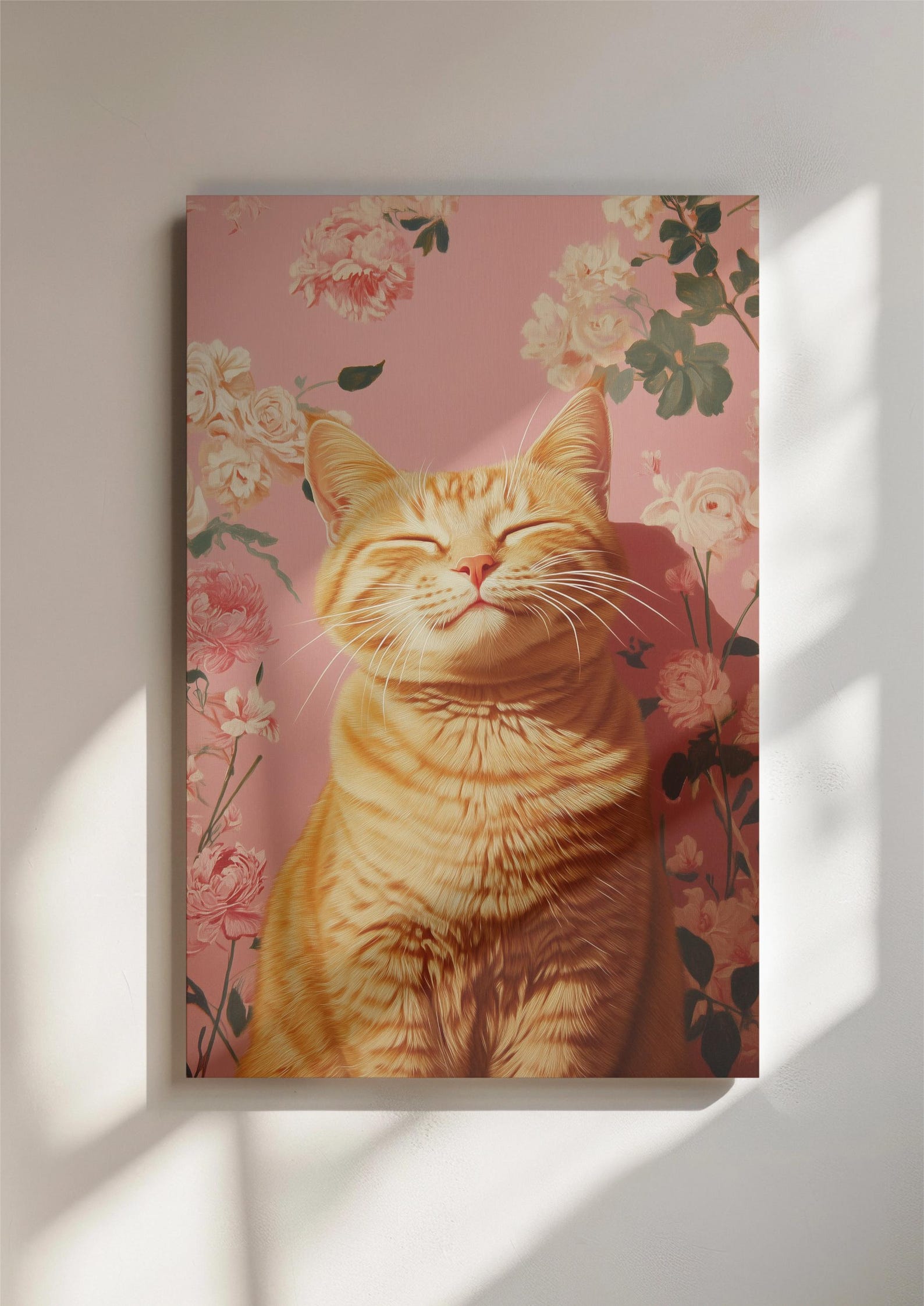 Ginger Cat Floral Background Cute Cat Smiling Ginger Cat Portrait ...