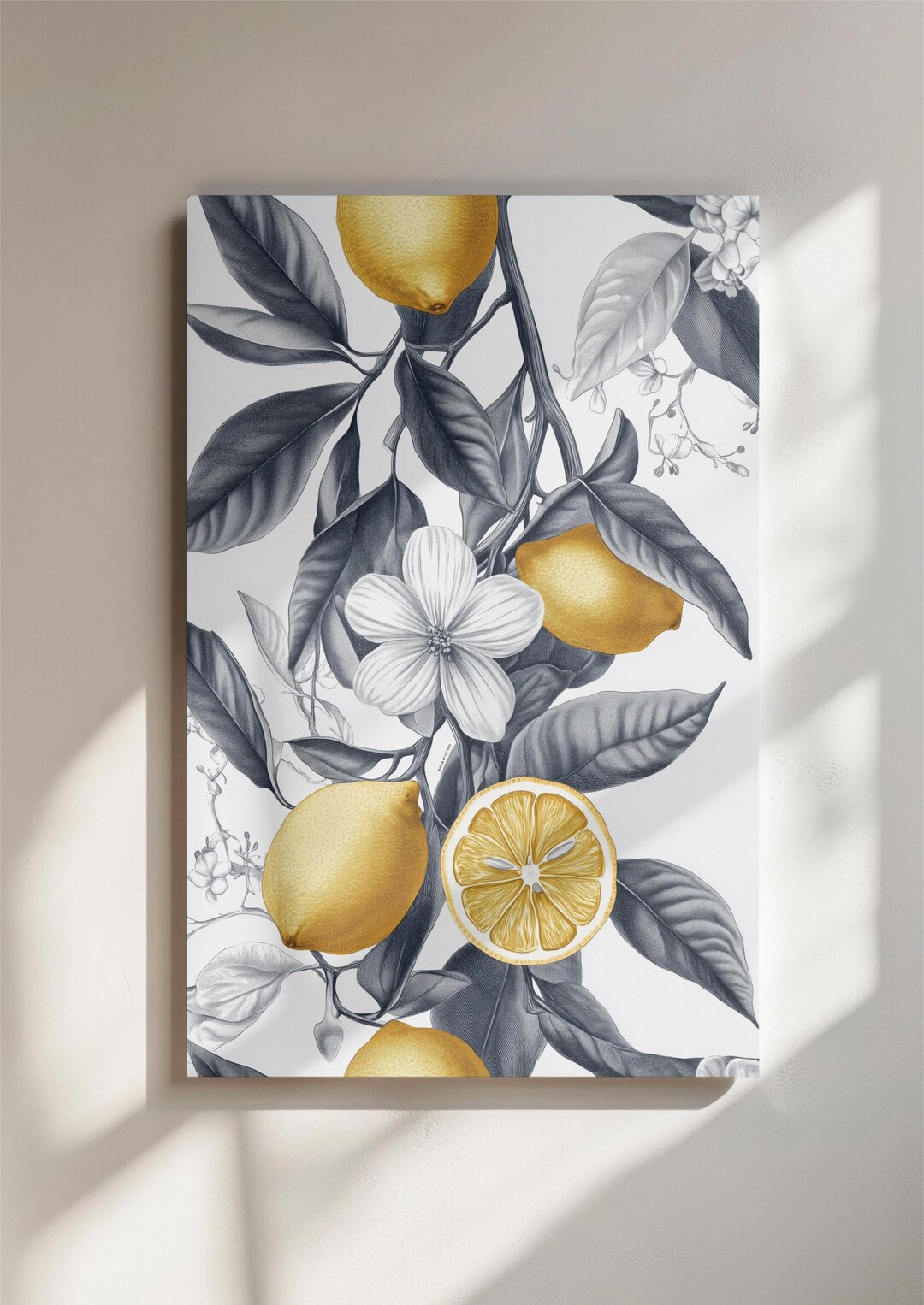 Botanical Lemon Illustration Citrus Artwork Vintage Floral Art Lemon ...