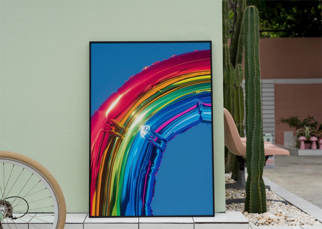 Colorful Rainbow Balloon Pop Art Party Decor Digital Print Festive Wall ...