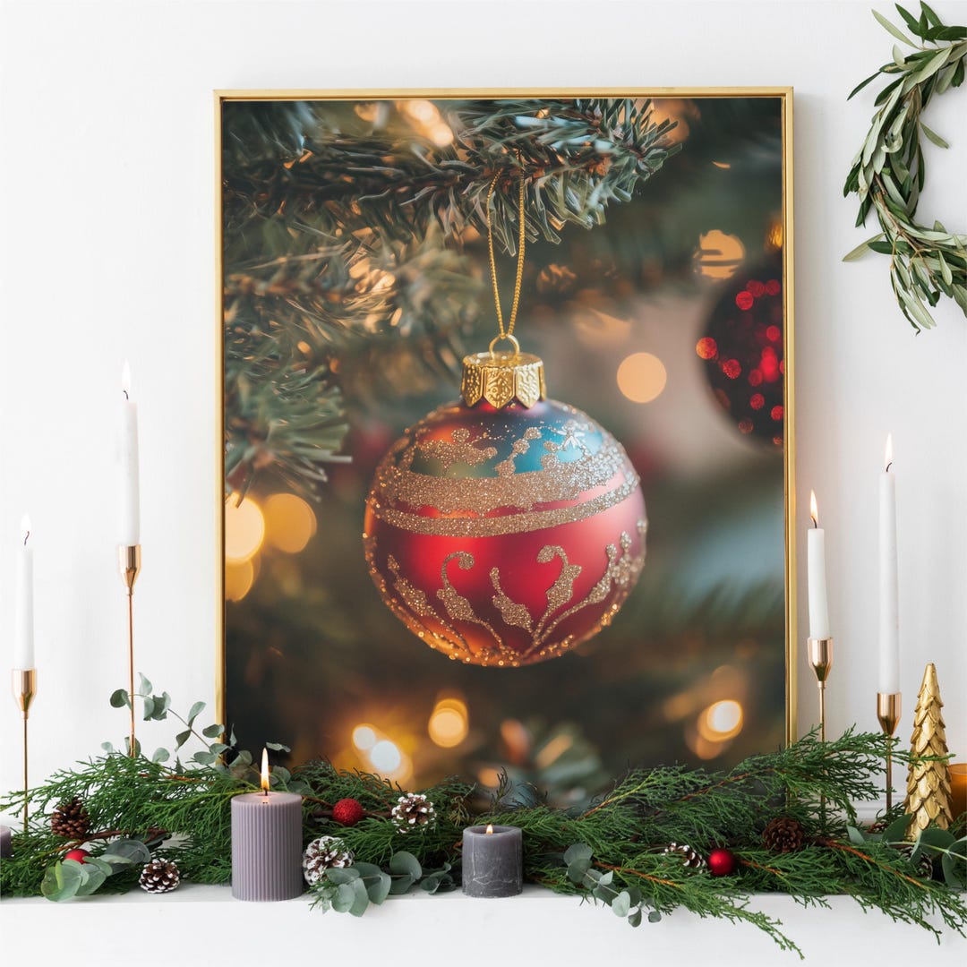 Rode en gouden kerstbal Art Print (digitale download) - Etsy Nederland