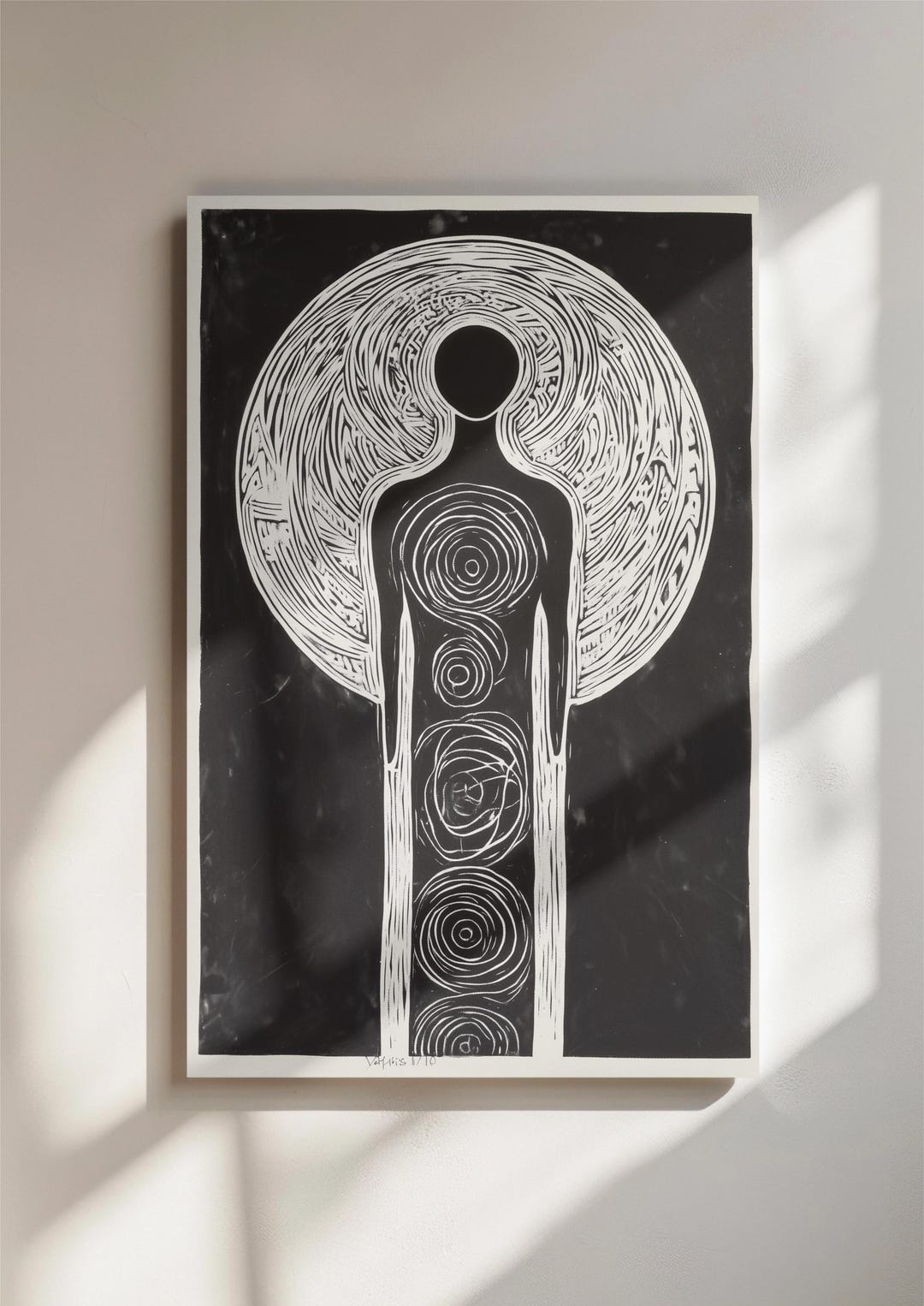 Abstract Linocut Artwork Black and White Minimalist Sacred Geometry ...