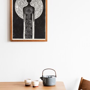 Abstract Linocut Artwork Black and White Minimalist Sacred Geometry ...