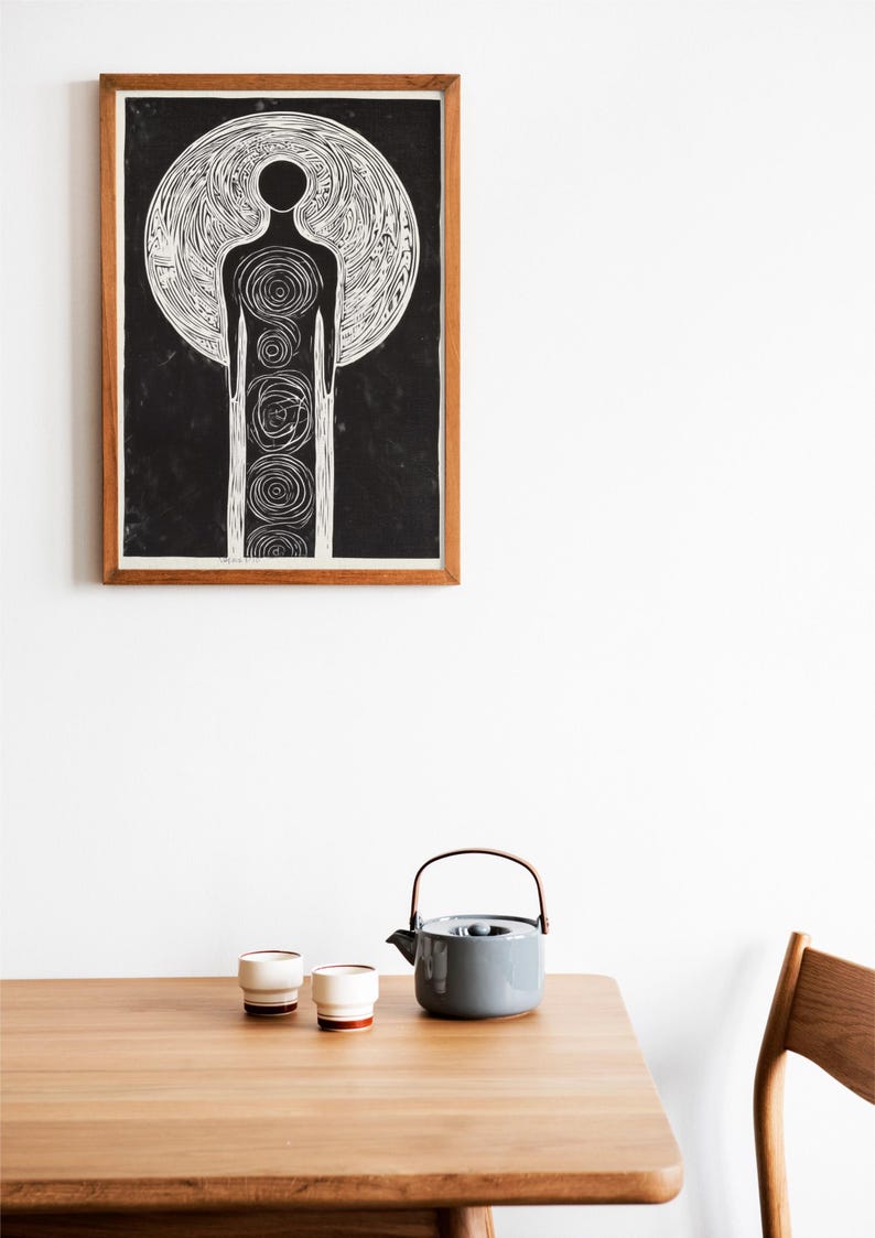 Abstract Linocut Artwork Black and White Minimalist Sacred Geometry ...
