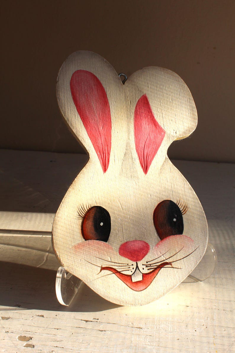 Dopamine Decor : Cute Kitsch Wooden Hand Painted Bunny Rabbit Cartoon ...