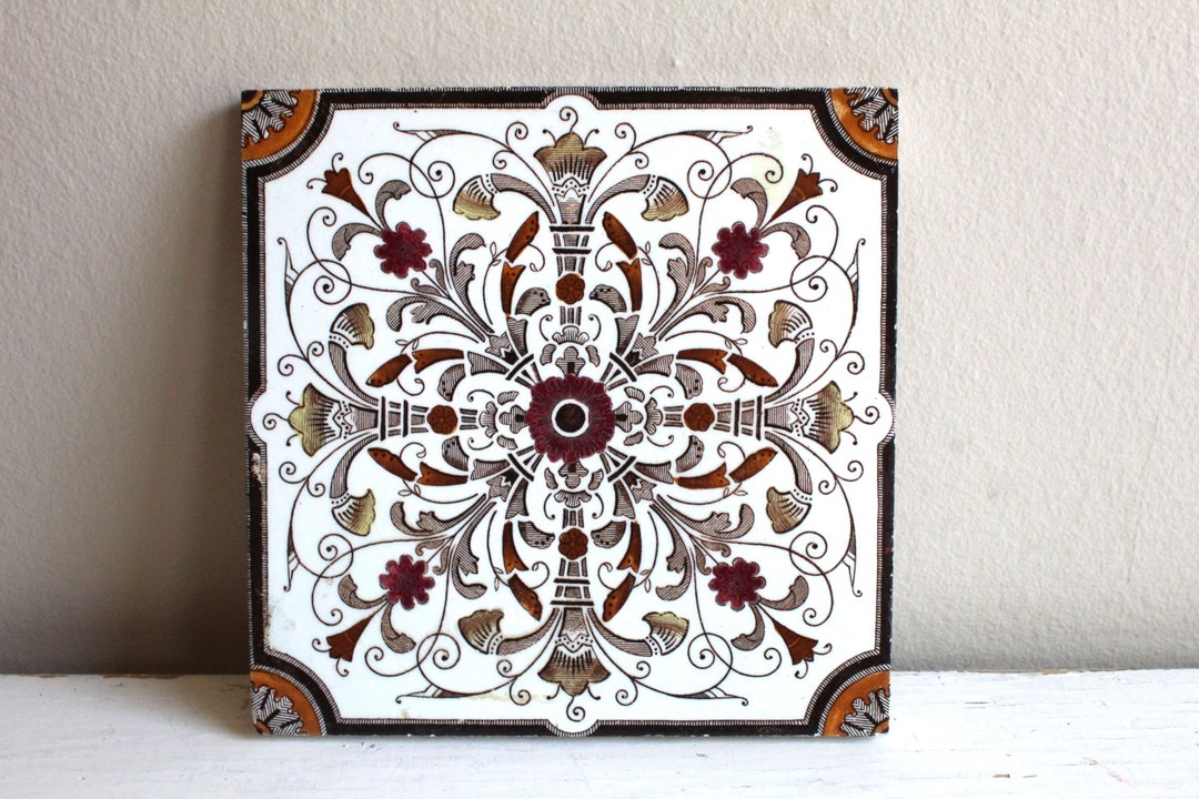 Antique Victorian Tile : English 19th Century Gothic Floral Medallion ...