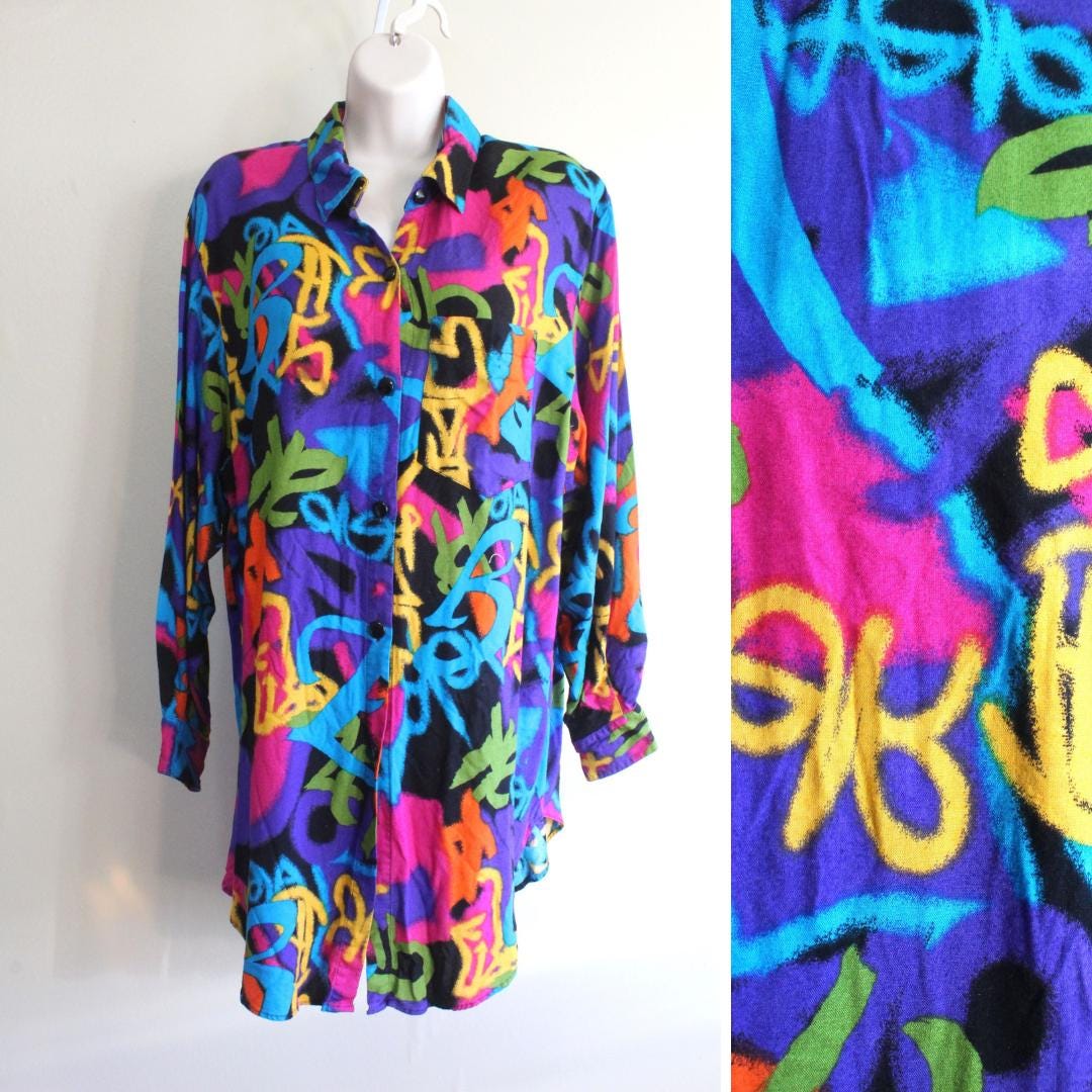 Vintage 1980s Graffiti : Renee Adams Womens Size 2X Runs XL Rayon Shirt ...