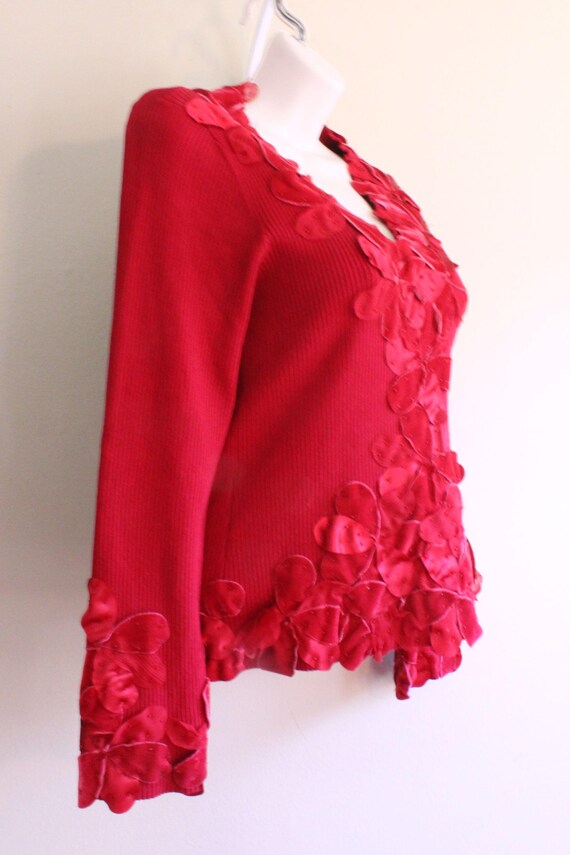 Red Velvet Floral Appliqued Sweater: Nygard Collectio… - Gem