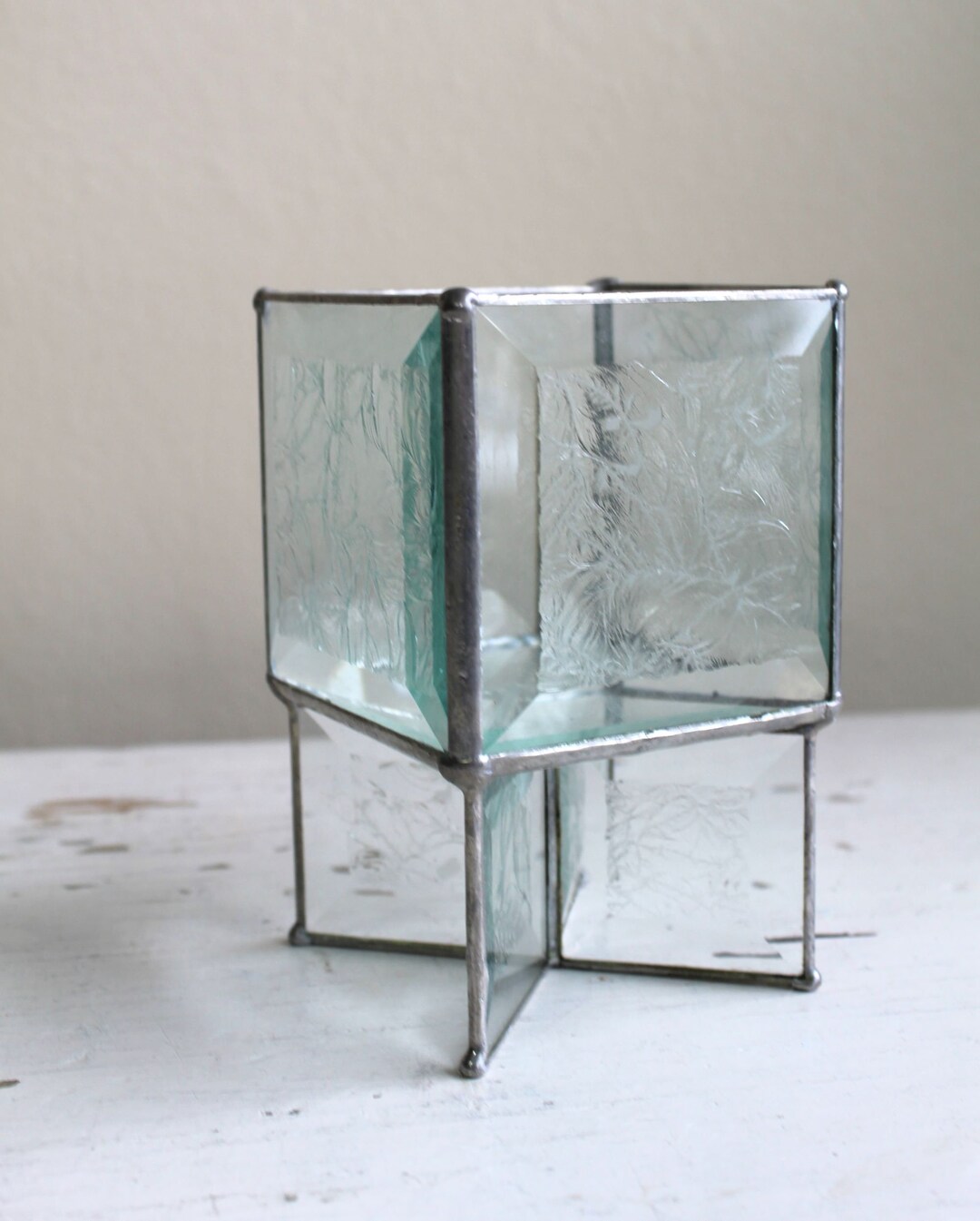Vintage 1980s Leaded Cane Clear Glass Pane Square Votive Candleholder ...