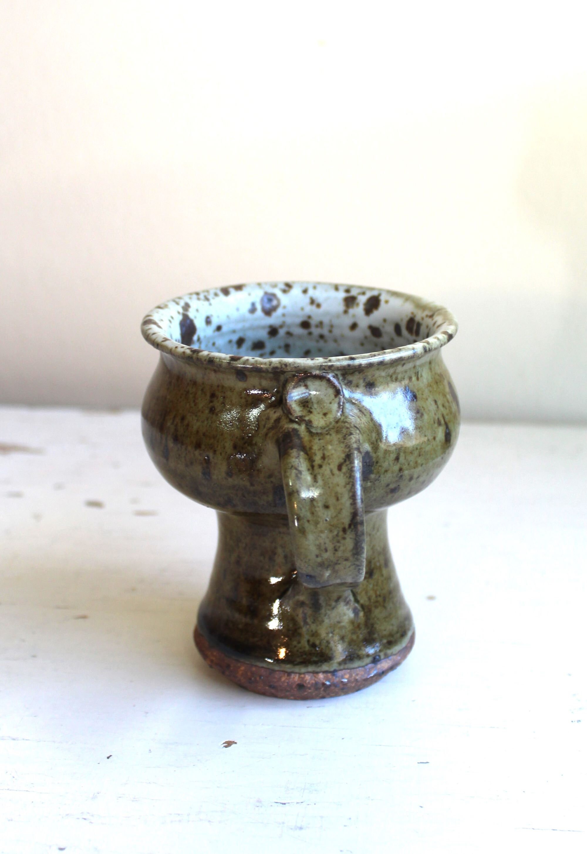 Hobbit Core : Wheel Thrown Art Pottery Goblet Mug Olive Green Brown ...