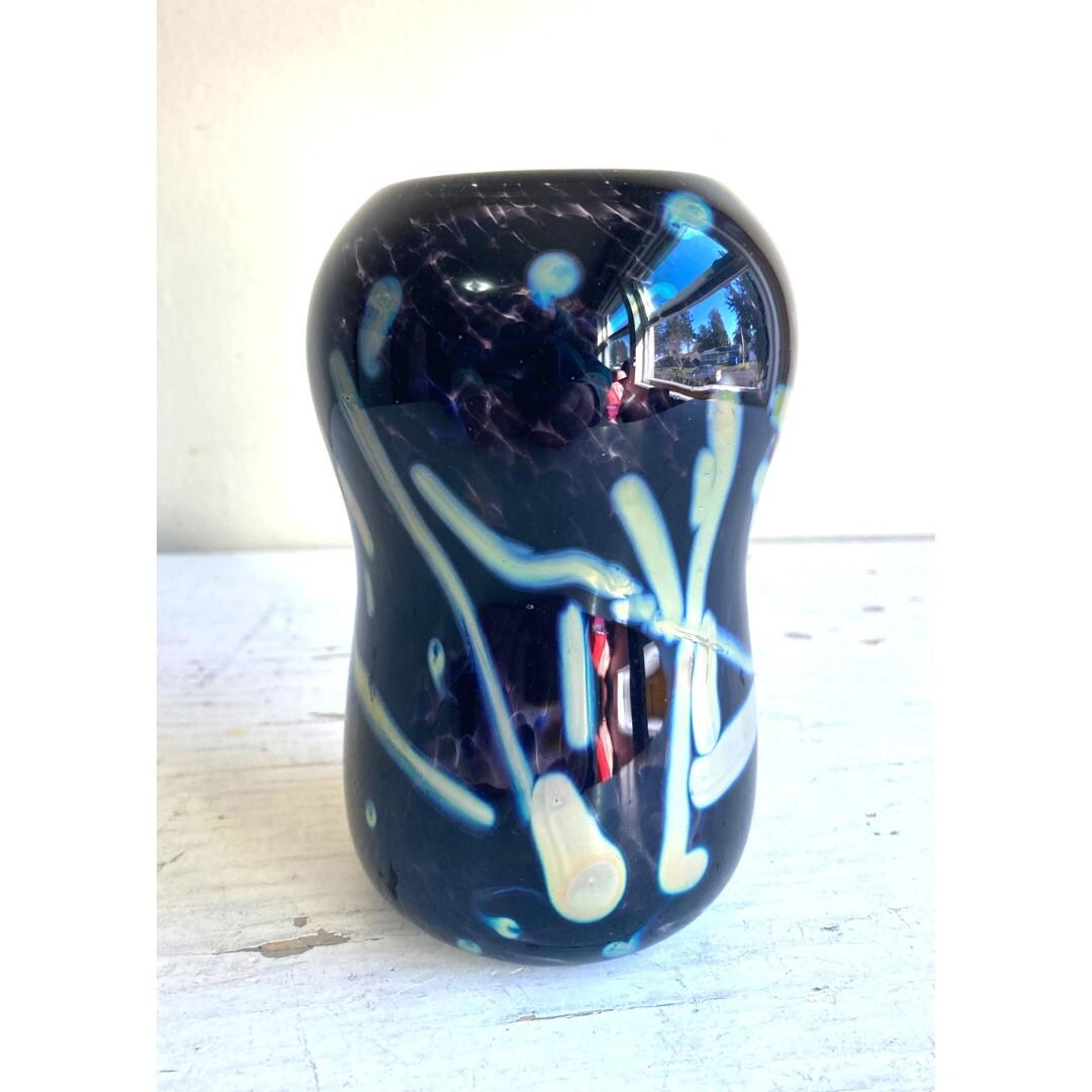 Michael Bliven Post Modern Hand Blown Glass Vase, Plum Iridescent Green ...