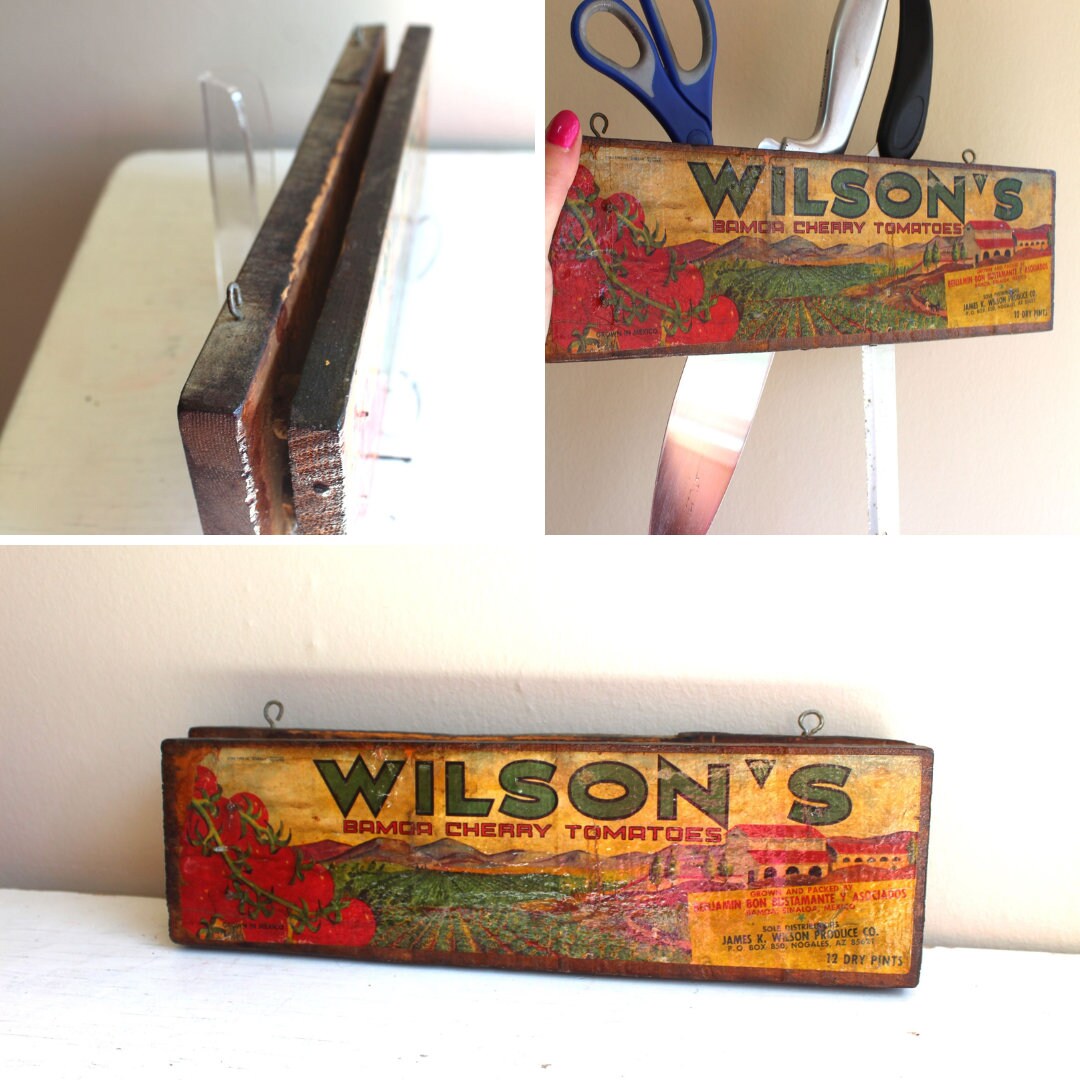 Rustic Hand Made Vintage 1940s Fruit Crate Decoupage Wooden Knife Rack ...