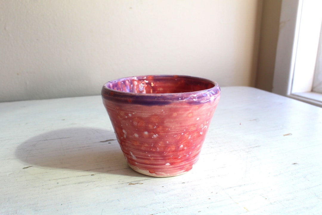 Art School Pottery Student Made Wheel Thrown Pot Bowl White Clay Coral ...