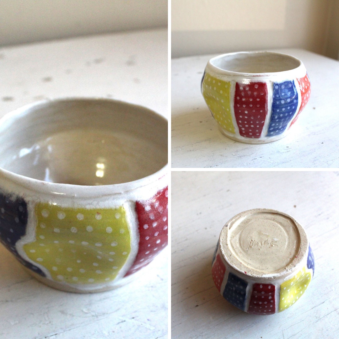 Art Pottery Studio Hand Made Built Thrown Dotted Small Pot White Clay ...