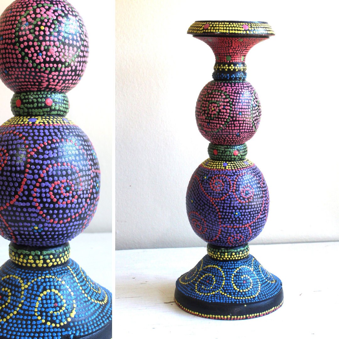 Tall Wooden Hand Painted Gypset Boho Australian Style Aborigine ...