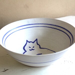 Large Wheel Thrown Art Studio Pottery Matte White Cat Motif Hand ...