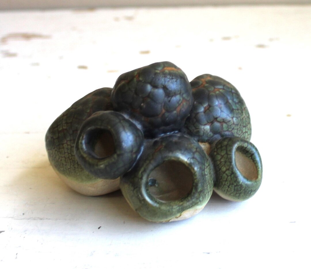 Art Pottery Student Child Art Hand Made Built Crackle Glaze Dark Pine ...