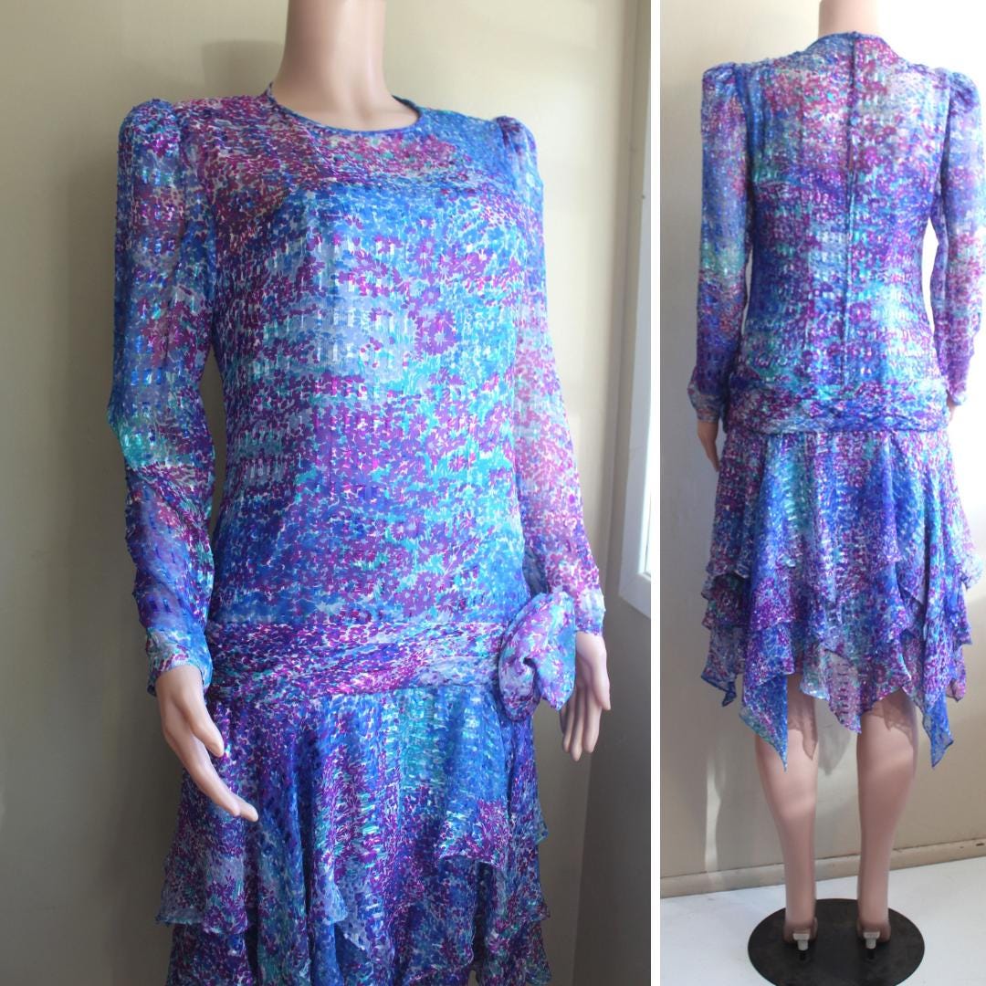 Flapper Frock : Vintage 80s Does Retro 1920s M Silk Devore Chiffon ...