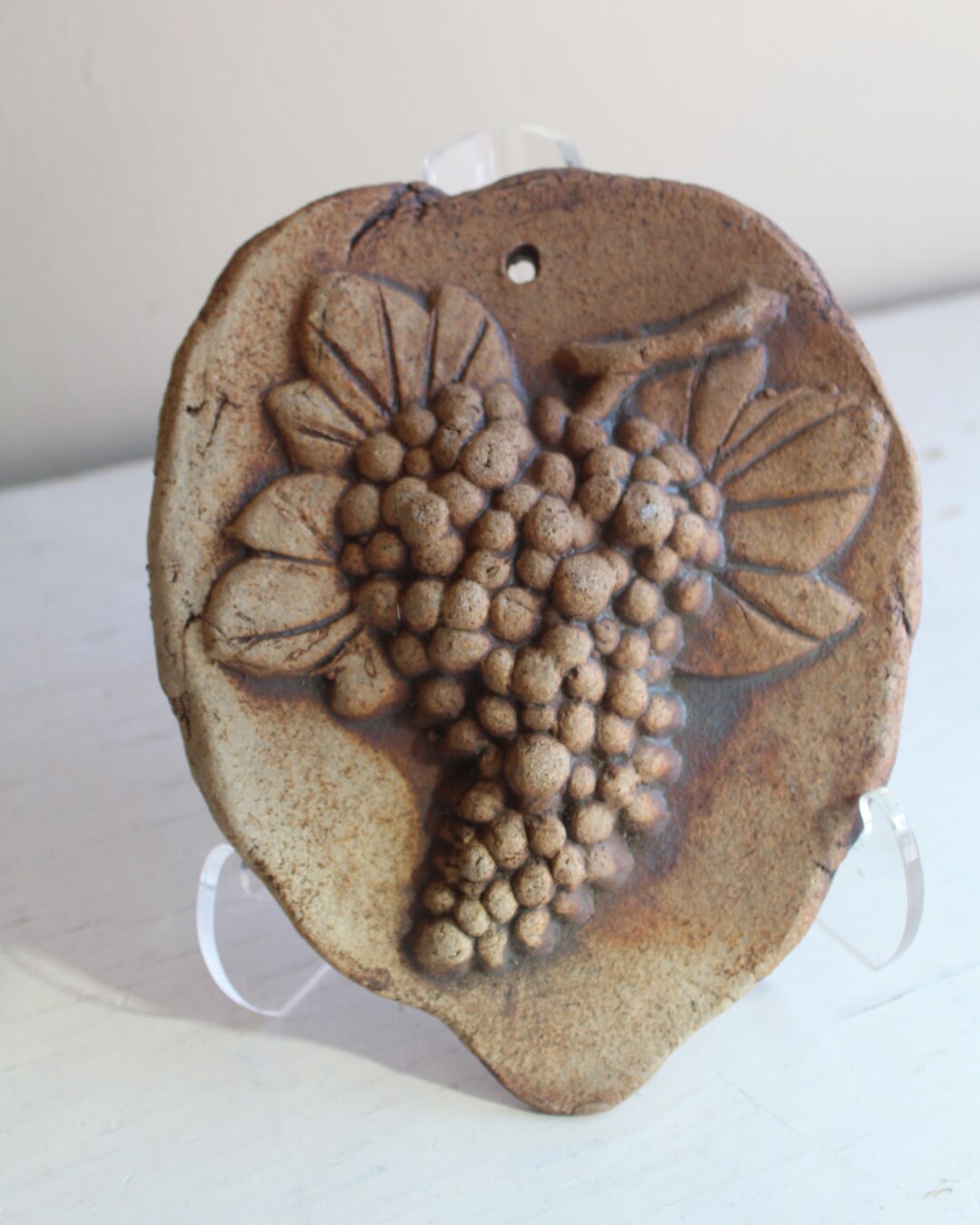 Rustic Hand Built Slab Pottery : Stamped Bunch of Grapes Bas Relief ...