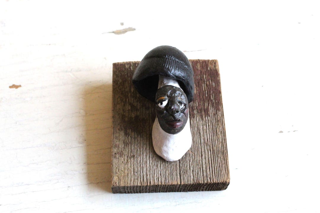Handmade Anthropomorphic Mushroom Sculpture: Fimo Clay, Wood Art - Etsy
