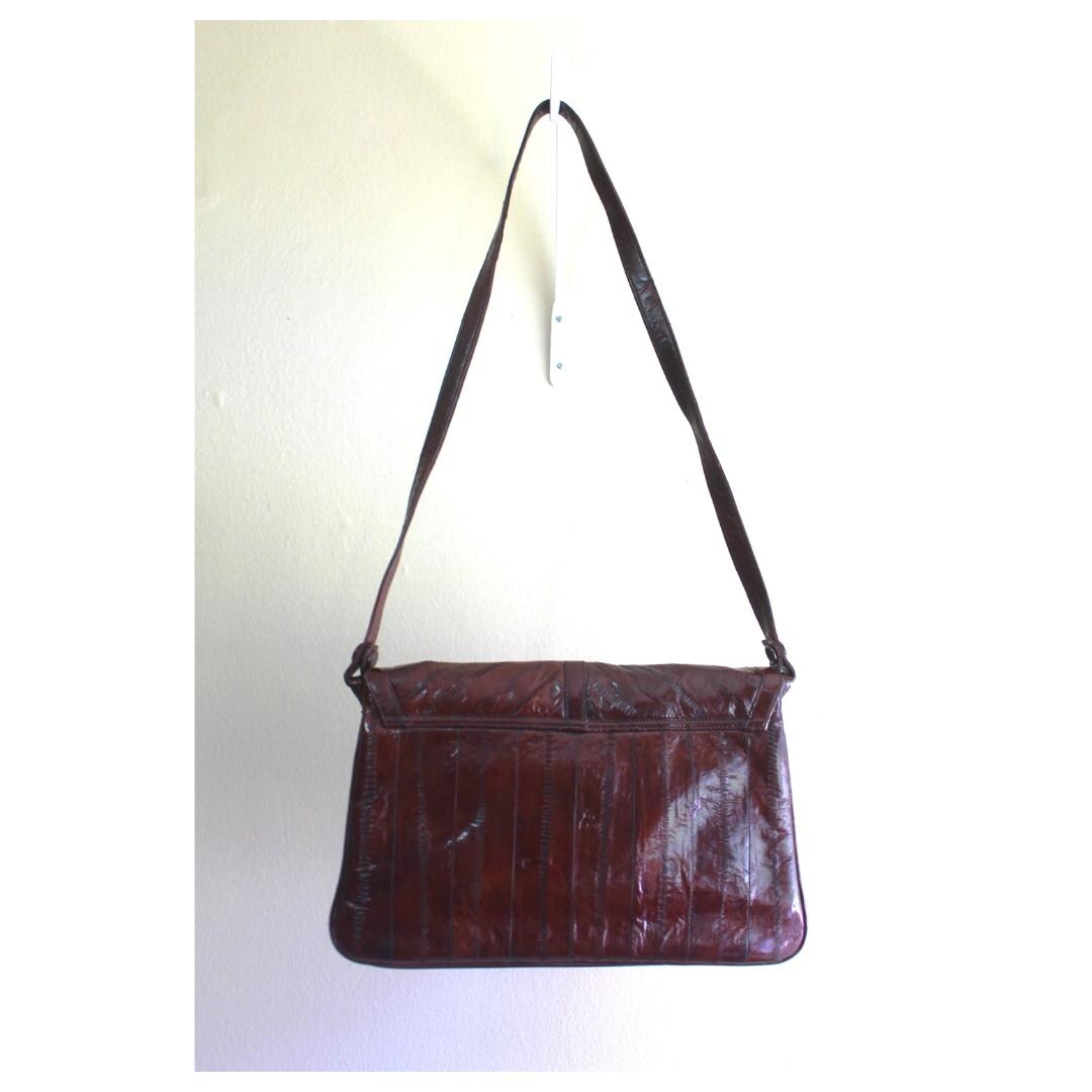 Wardrobe Classic : Eel Leather Purse Mahogany Brown Glossy Bag Vintage ...