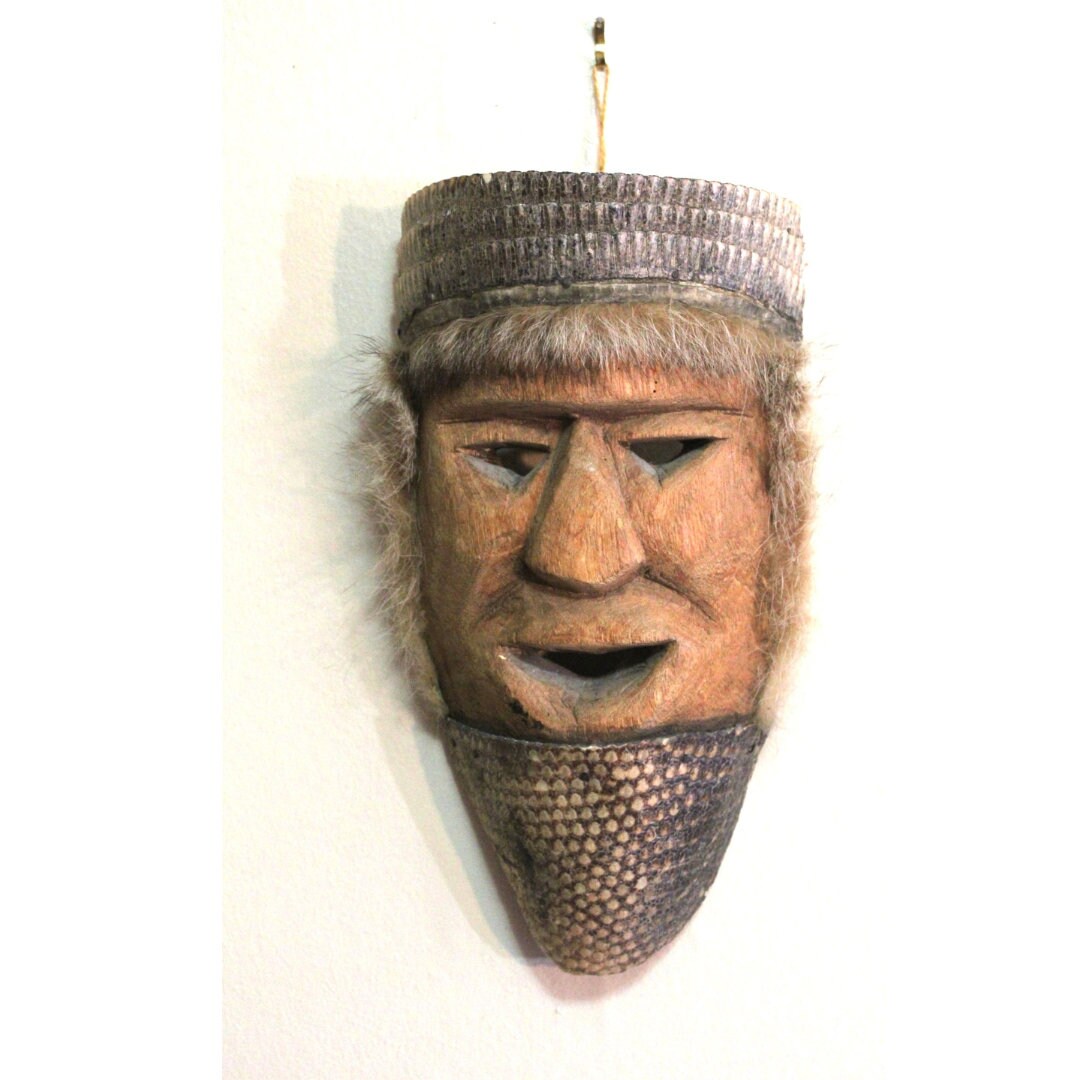 Vintage 1960s Huave Mask Wooden Armadillo Skin Deer Fur Hand Carved ...