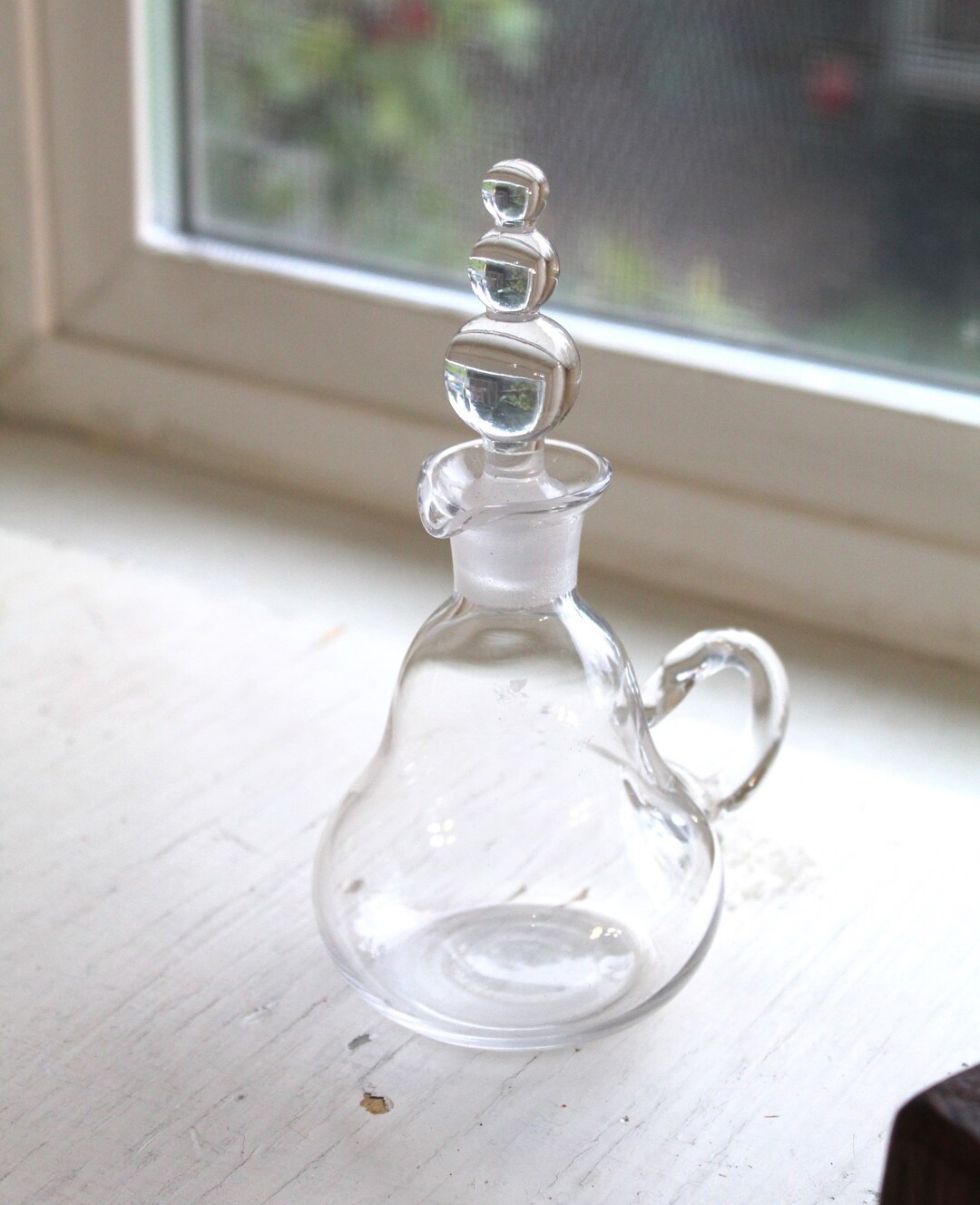 6 in Hand Blown Clear Glass Bottle Cruet W Ball Stopper Decanted ...