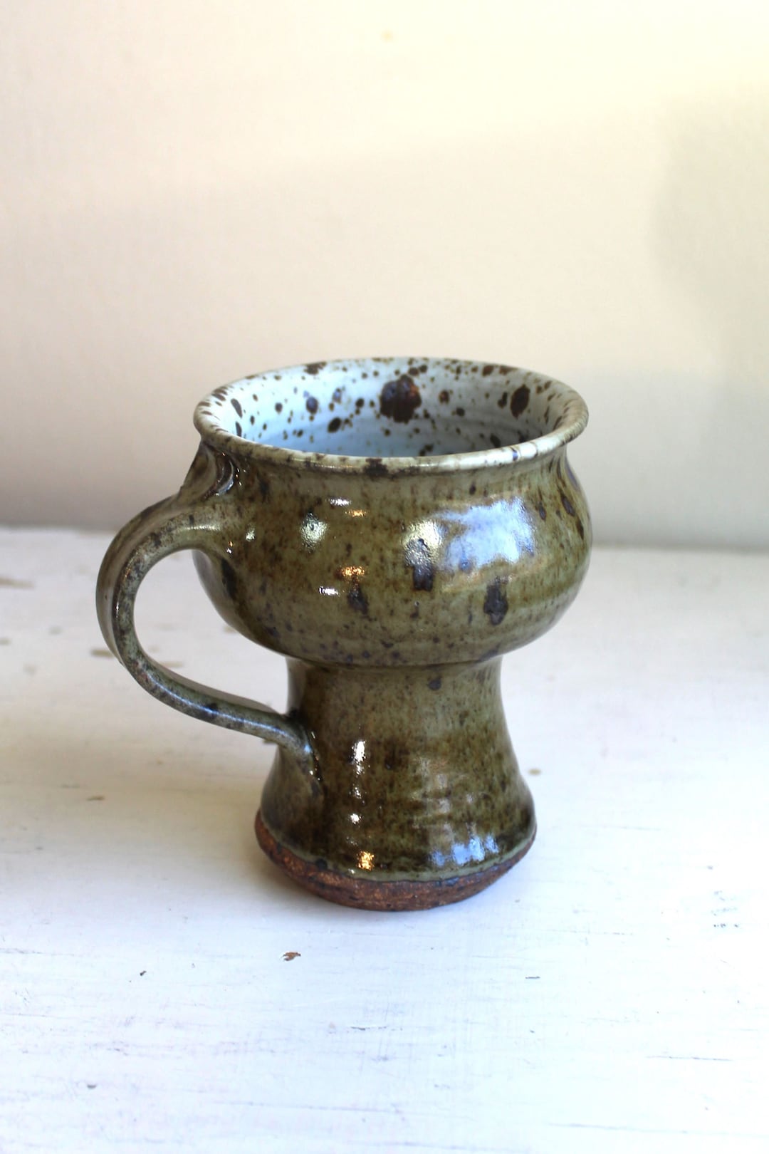 Hobbit Core : Wheel Thrown Art Pottery Goblet Mug Olive Green Brown ...