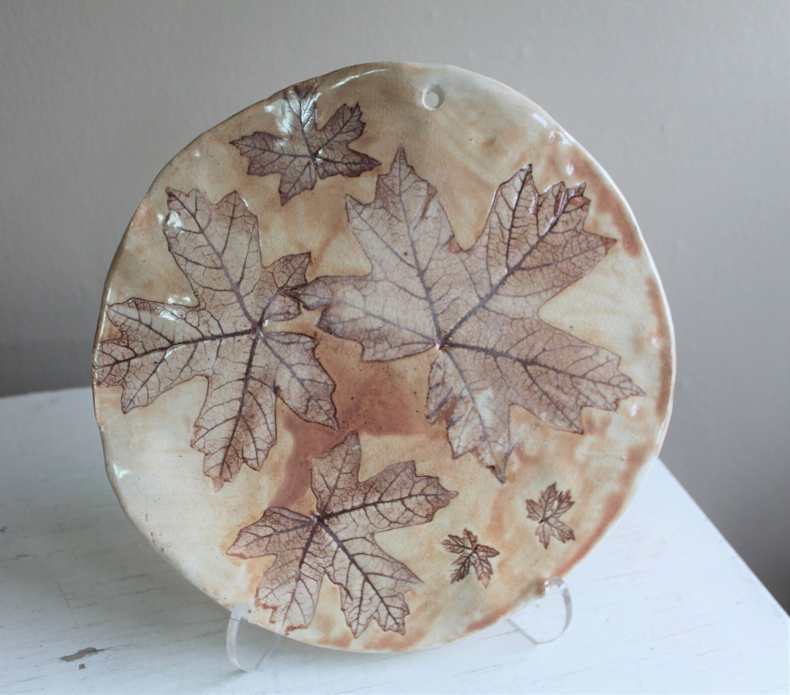 Mori Nature Core Art Pottery Clay Malabar Ish Brown Maple Leaf Stamped ...