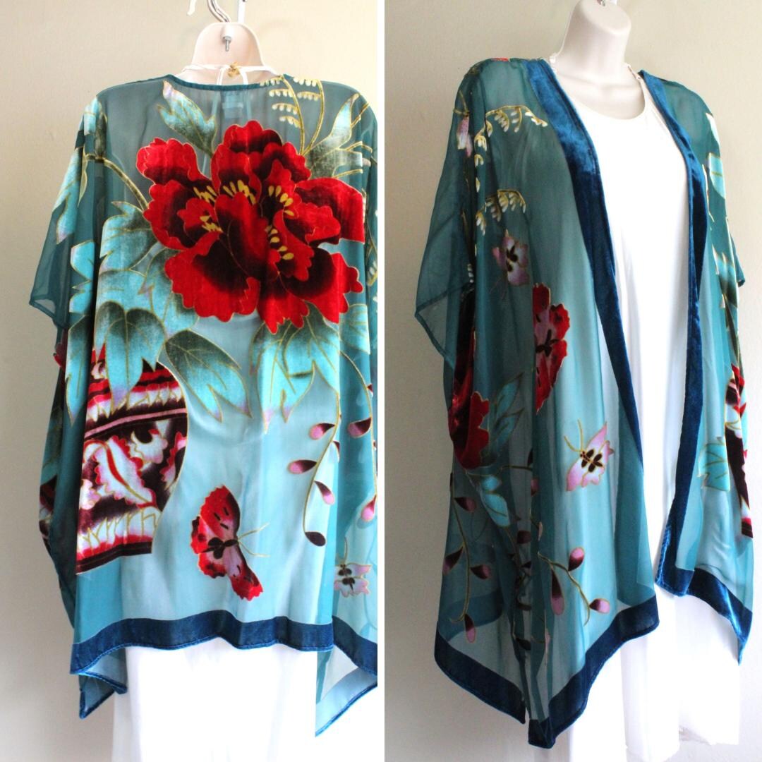 Retro 1920s Exotica Duster : Chicos Womens OS Plus Velvet Devore Open ...