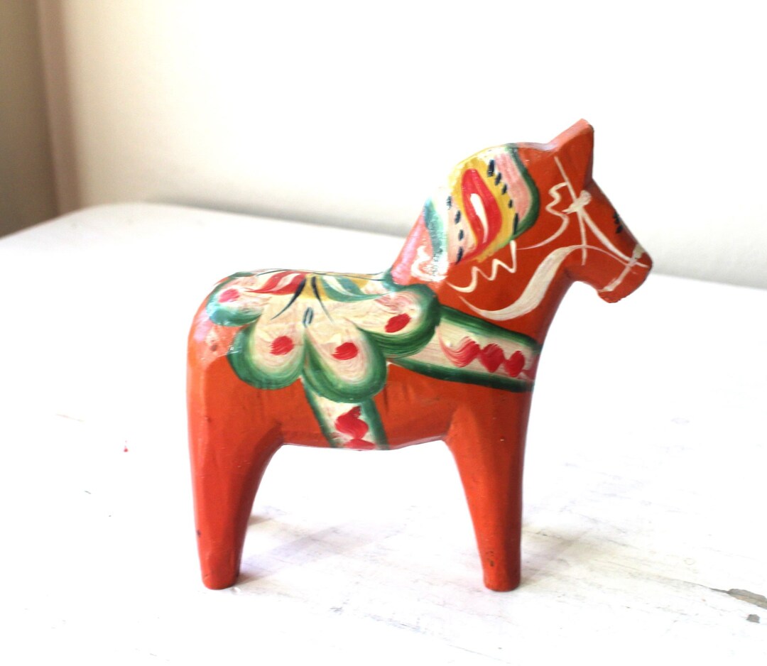 4 in Wooden Hand Painted Swedish DALA Horse Sculpture Toy Vintage 1960s ...
