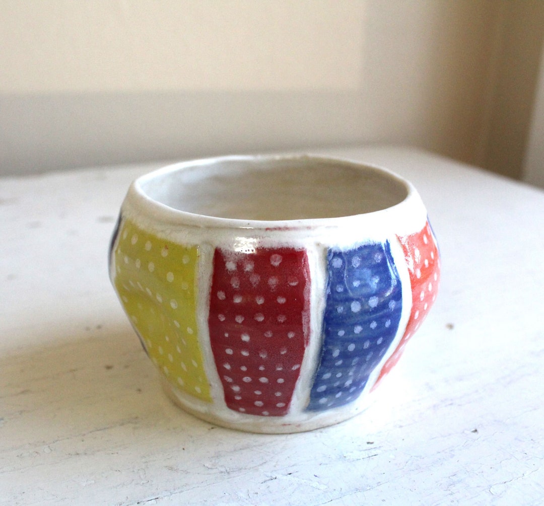Art Pottery Studio Hand Made Built Thrown Dotted Small Pot White Clay ...