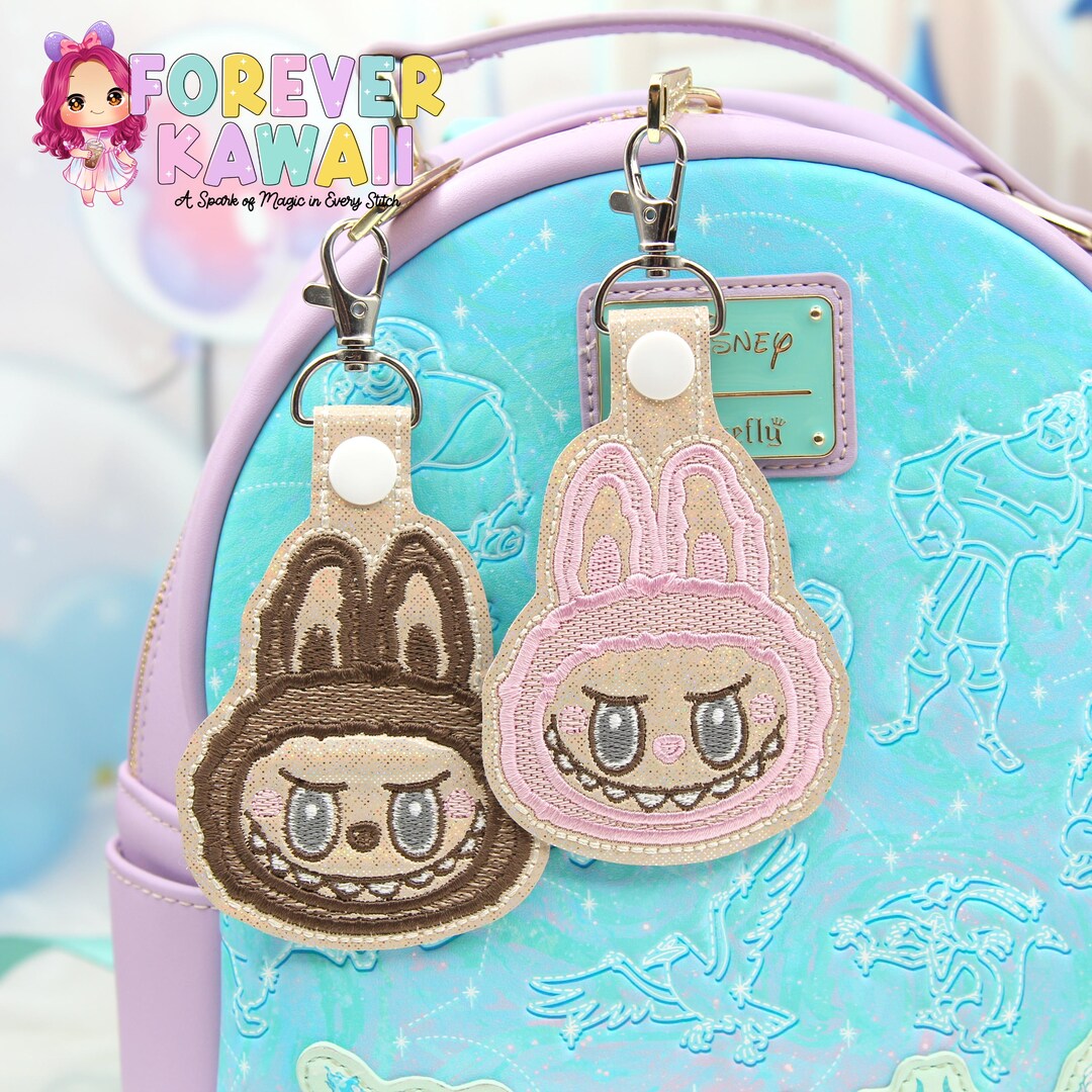 Labubu Embroidered Keychain - Brown or Pink - Cute Kawaii Keychain ...