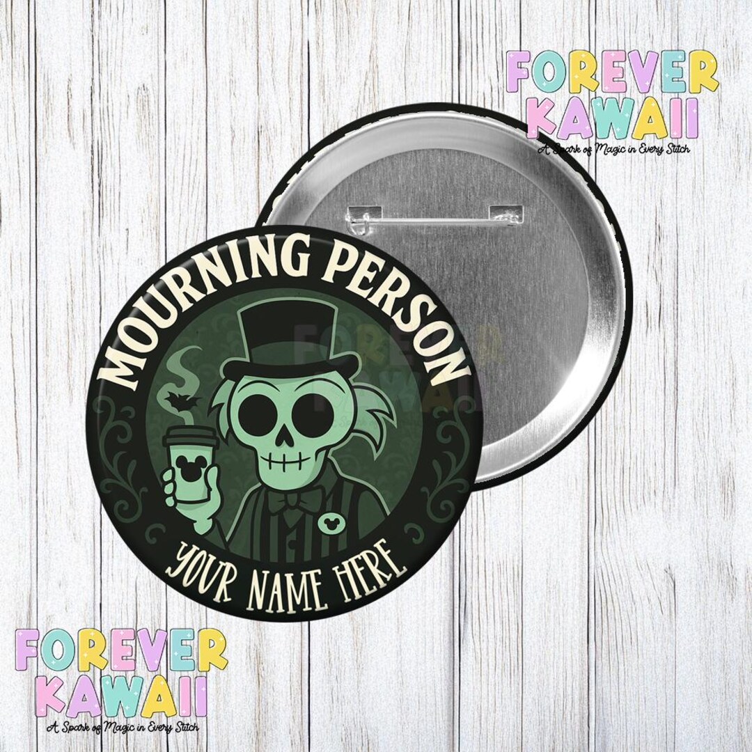 Mourning Person Celebration Button – Haunted Mansion Coffee Lover Pin ...