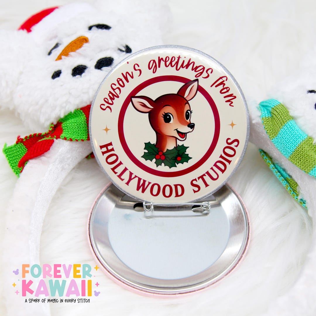 Season’s Greetings Celebration Button | Retro Christmas Park Button ...