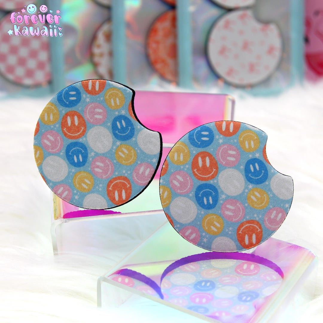 Smiley Face Car Coaster Set Girly Car Coasters Trendy Car Accessories ...