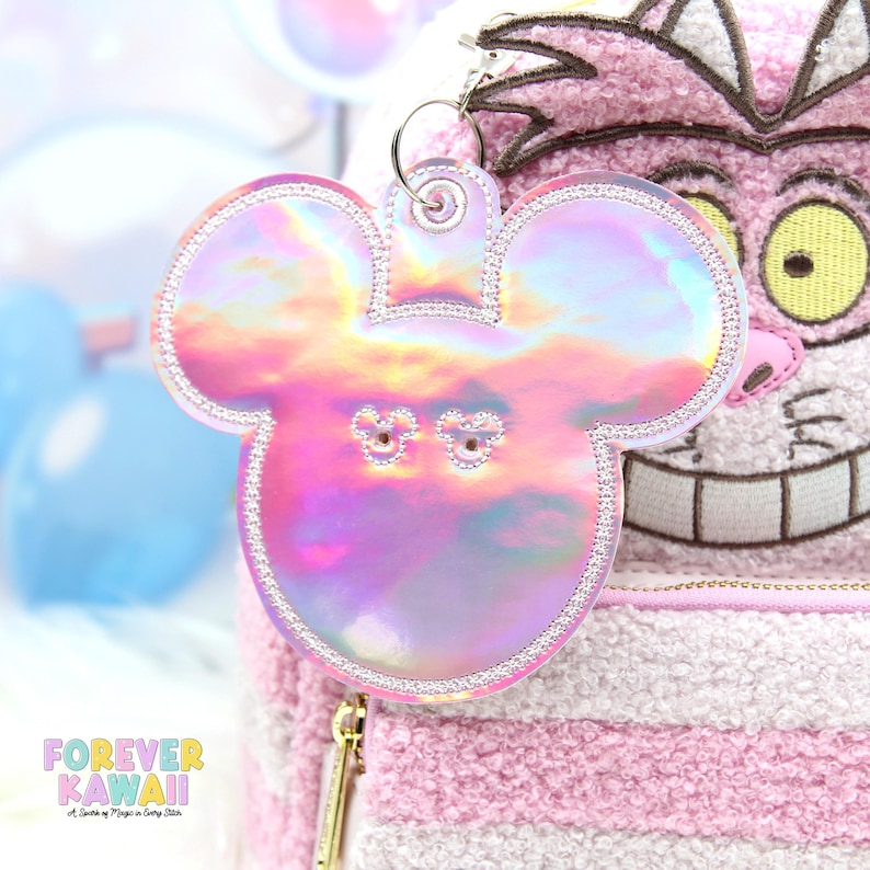 Pink Holographic Mouse Ear Button Holder – Vinyl Bag Charm for 3 ...