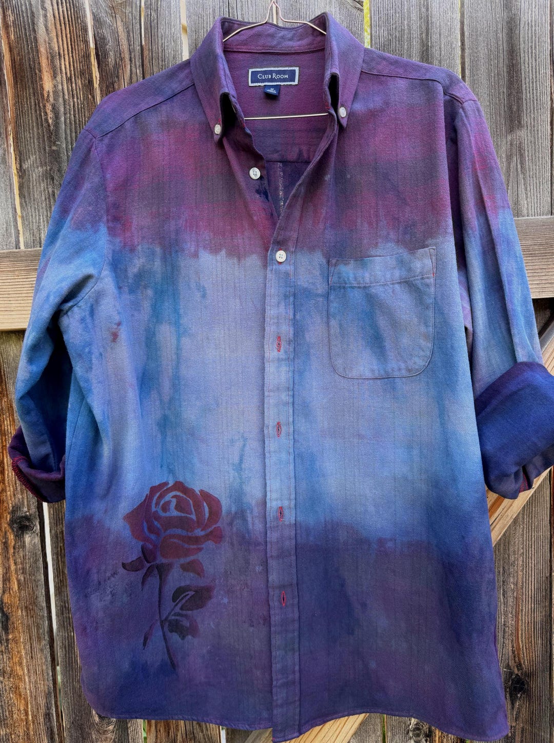 Men's Medium, Plaid Flannel Shacket: Upcycled Blue Rose Design - Etsy