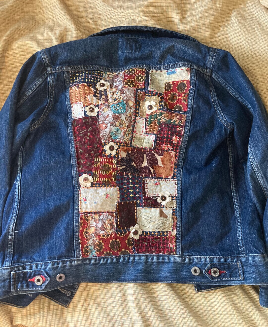 Upcycled Patched Embroidered Denim Jacket: Fall or Autumn Insprired - Etsy