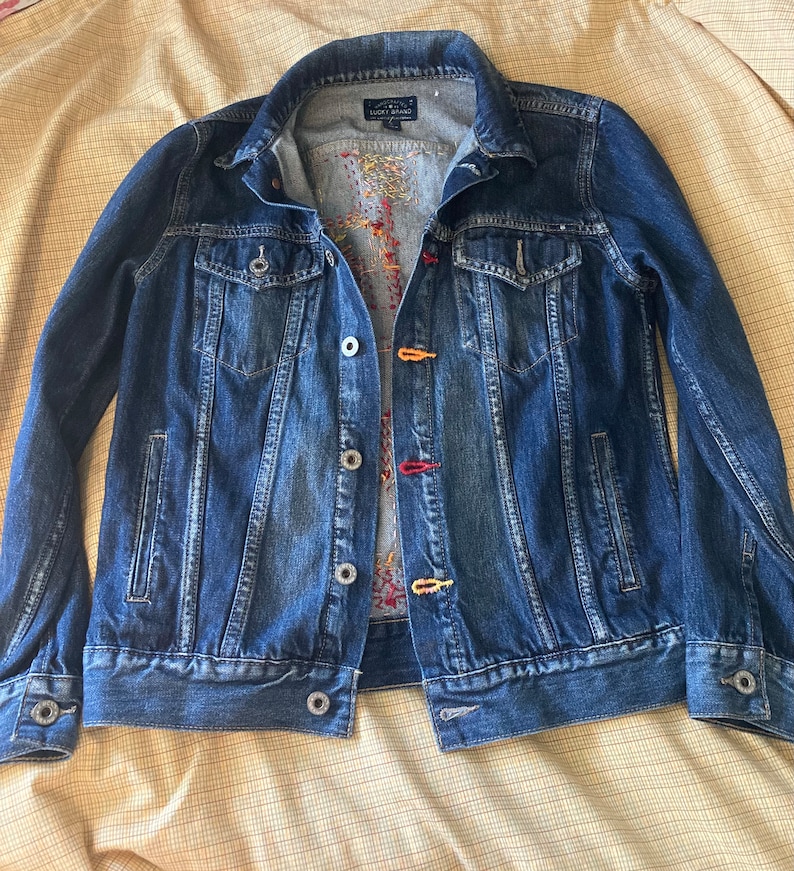 Upcycled Patched Embroidered Denim Jacket: Fall or Autumn Insprired - Etsy