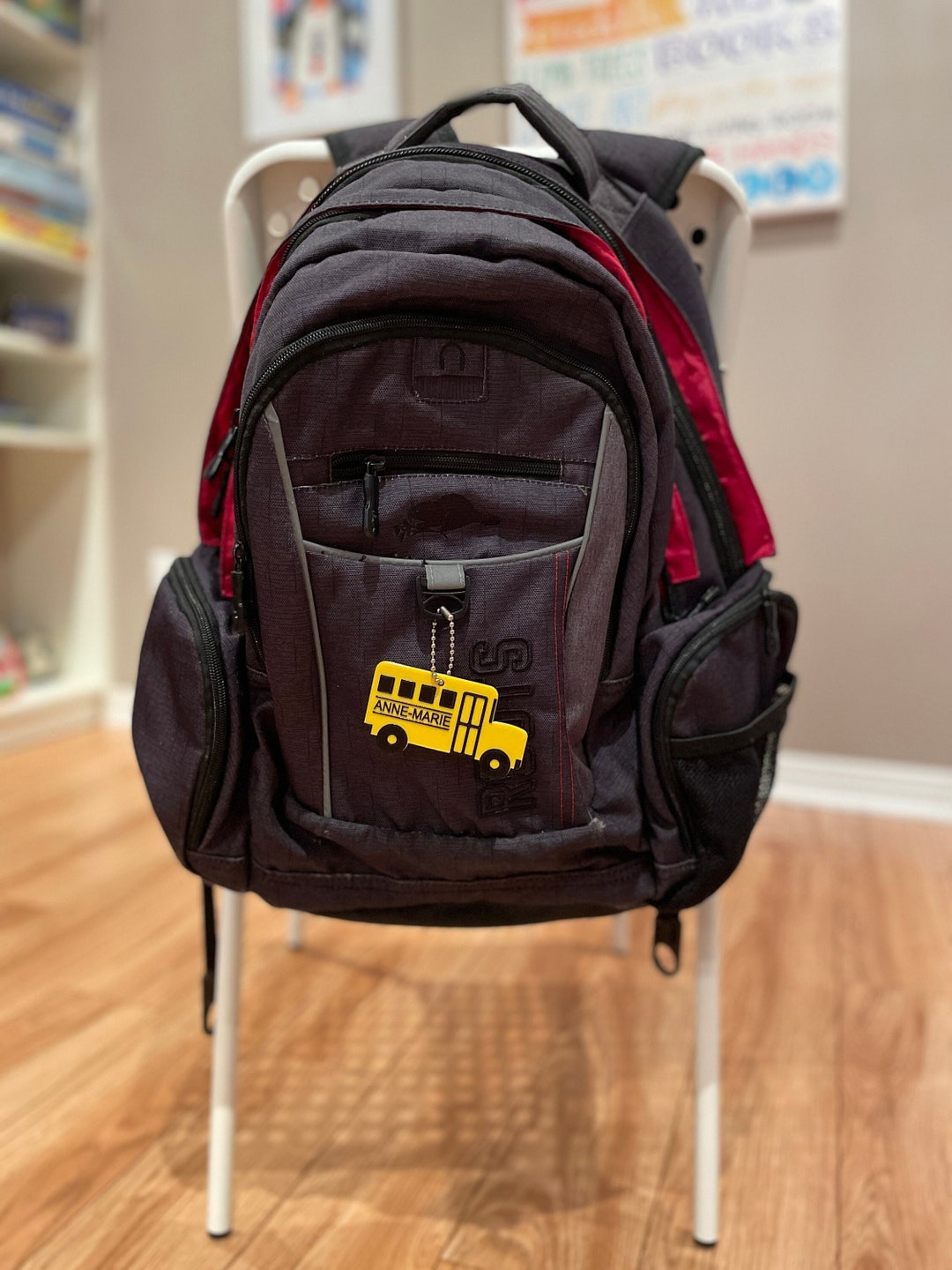 Personalized School Bus Name Tag Set: Teacher Keychain & Backpack Charm ...