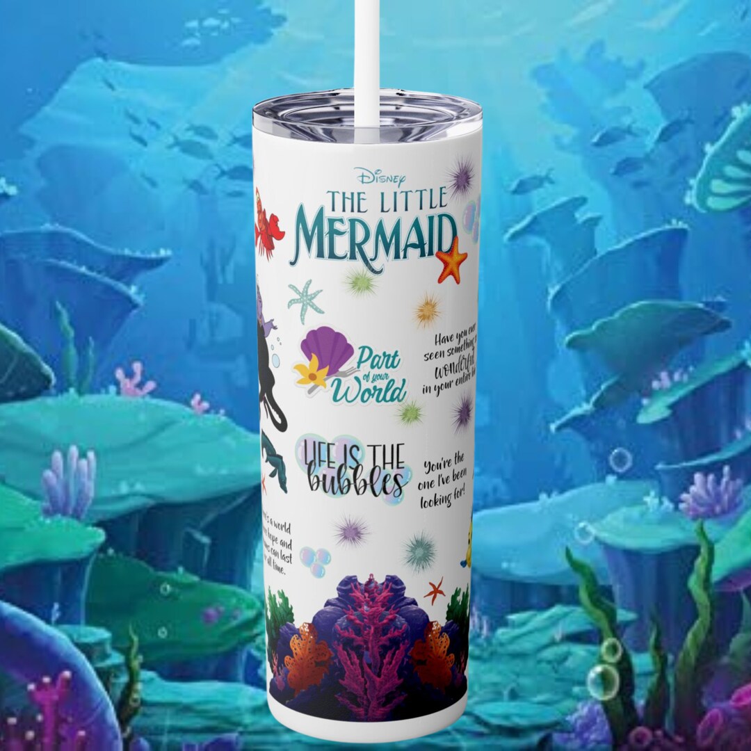 Little Mermaid Skinny Tumbler With Straw, 20oz Under the Sea Drinkware ...