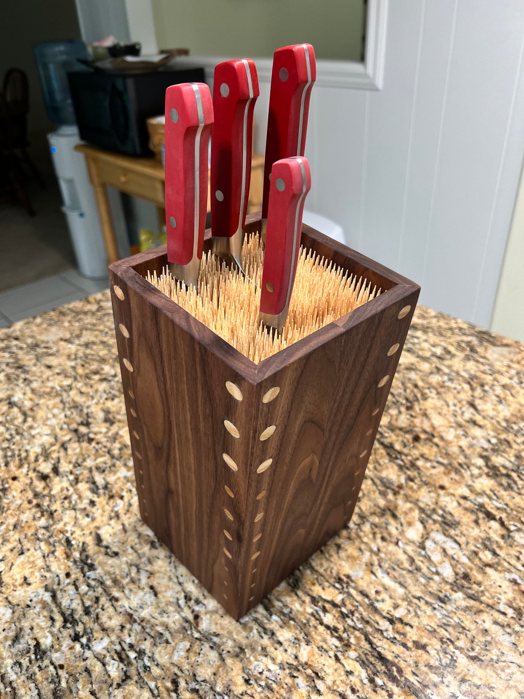 Handcrafted Walnut Knife Holder With Bamboo Skewers, Walnut Knife ...