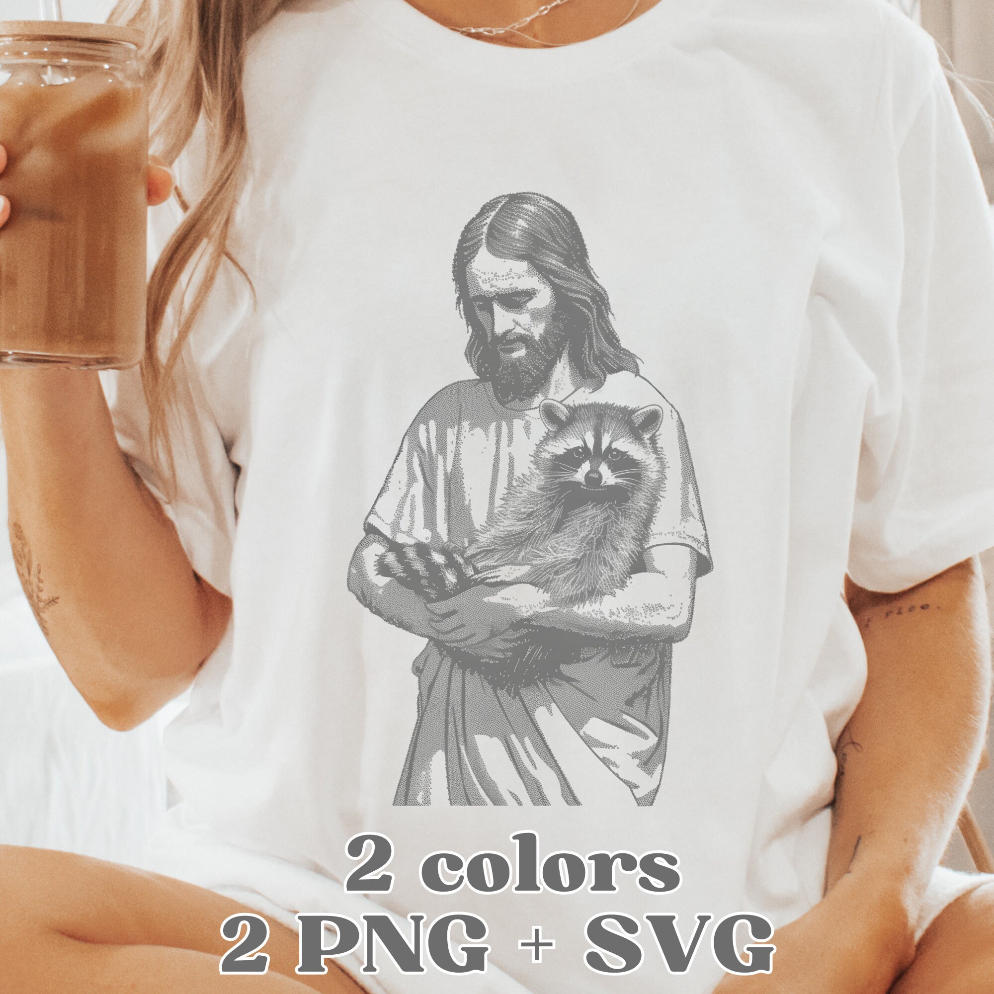 Jesus Holding Raccoon PNG, Raccoon and Jesus SVG, Design Racoon, Racoon ...