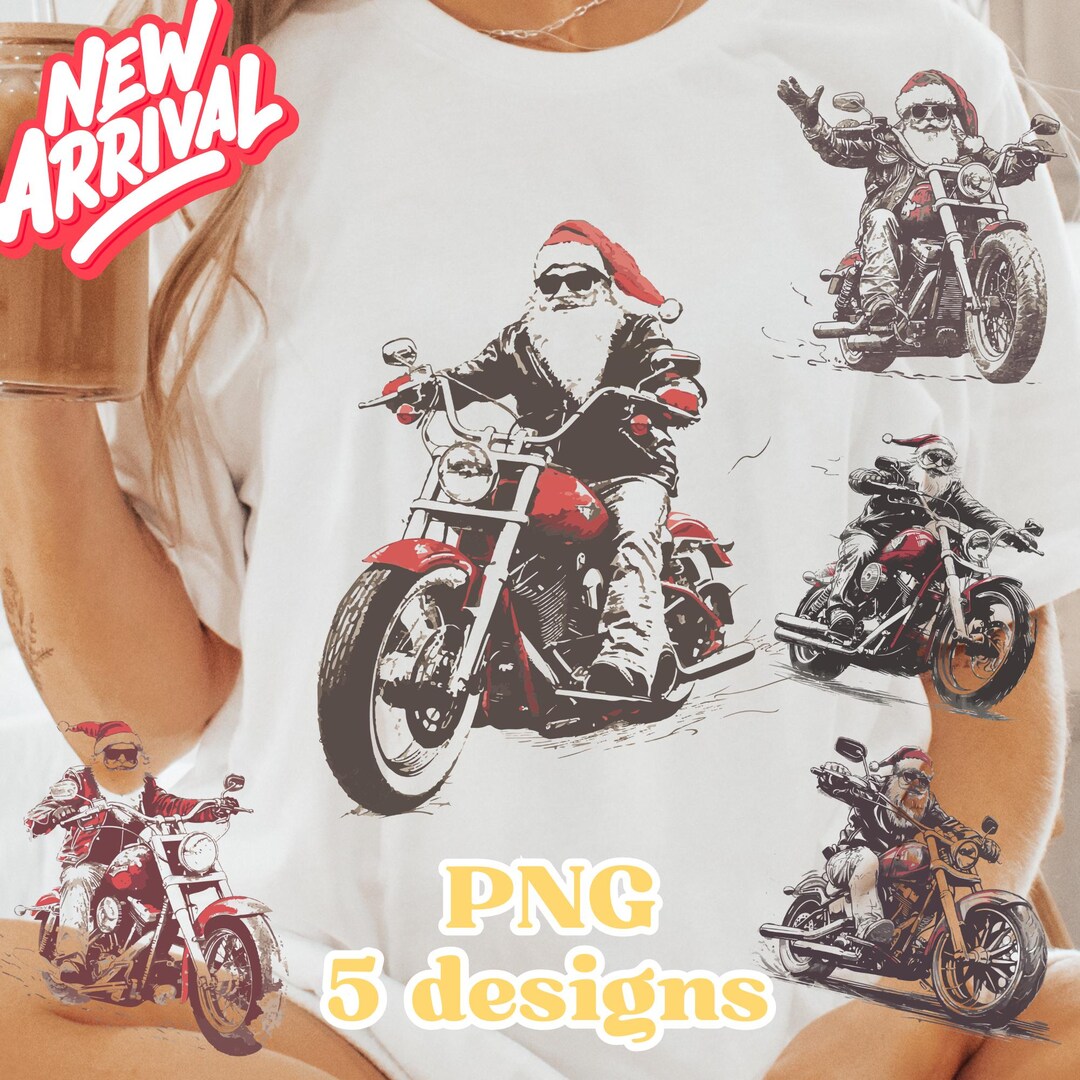 Santa Biker Christmas Bundle Santa Claus Chopper PNG Motorcycle Santa ...