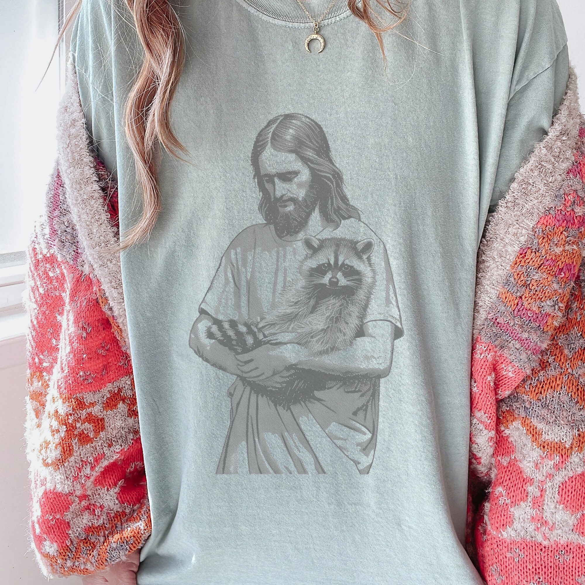 Jesus Holding Raccoon PNG, Raccoon and Jesus SVG, Design Racoon, Racoon ...