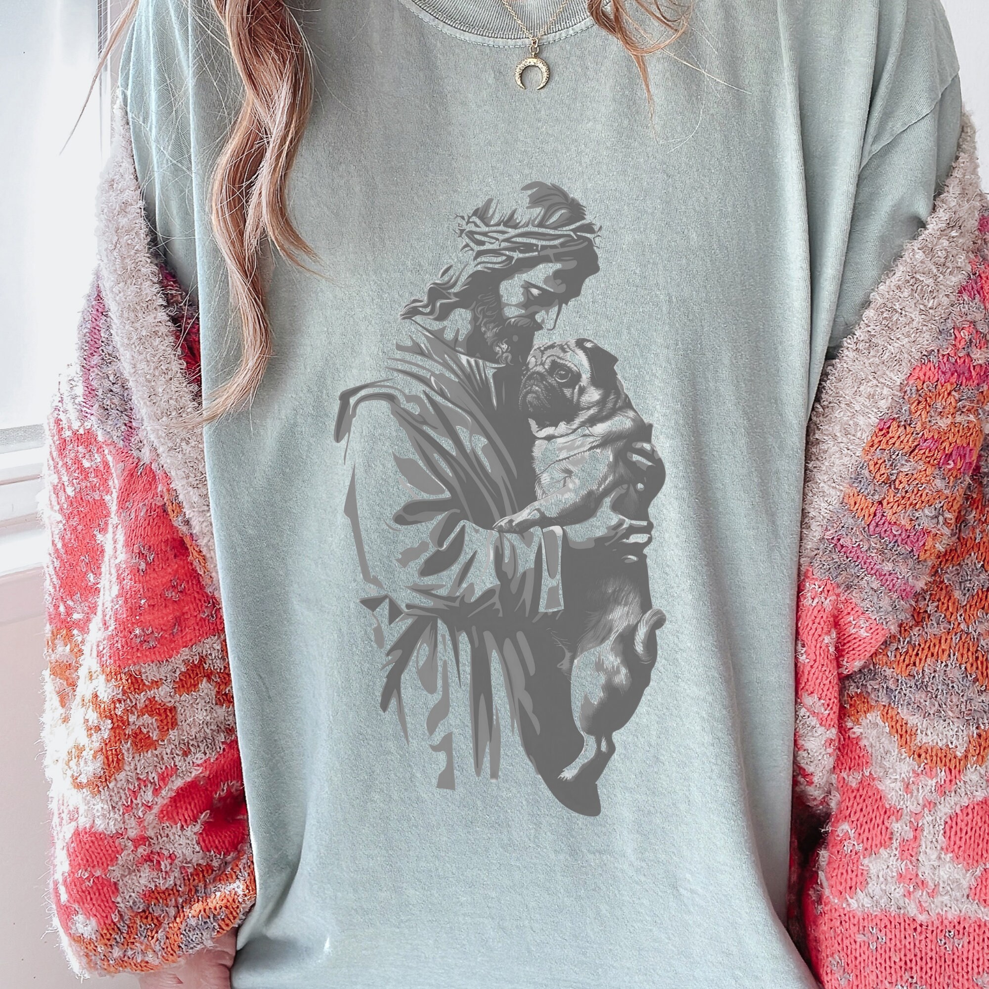 Cute and Funny Pug PNG Designs Jesus Hugging Pug, Christian Pug Art ...